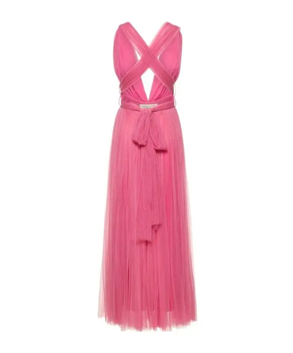 MARIA LUCIA HOHAN Pleated Tulle Midi Dress W/ Low Back