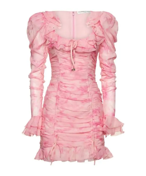 Alessandra Rich Embellished Silk Georgette Mini Dress
