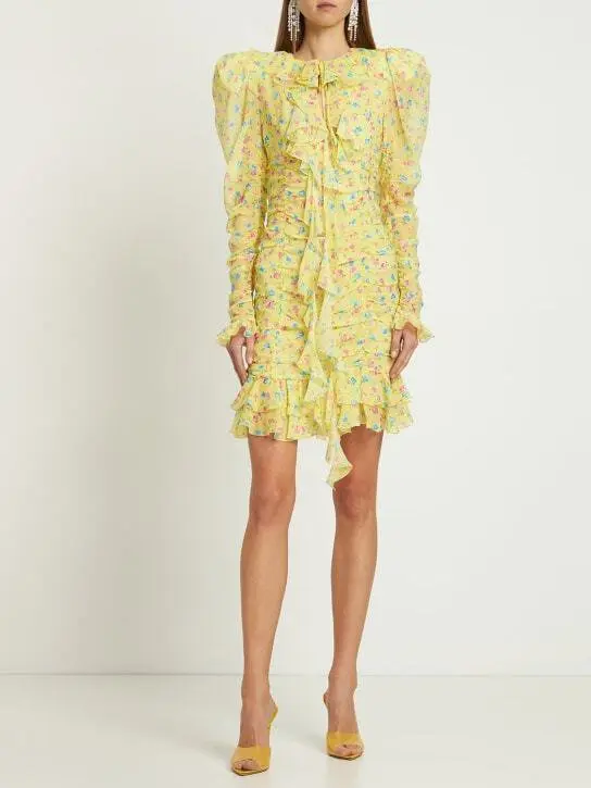 Alessandra Rich Floral Printed Silk Georgette Mini Dress