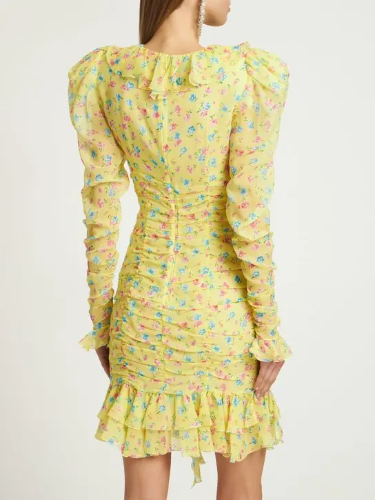 Alessandra Rich Floral Printed Silk Georgette Mini Dress