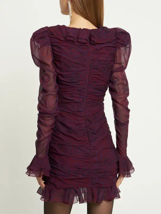 Alessandra Rich Leopard Print Silk Georgette Mini Dress