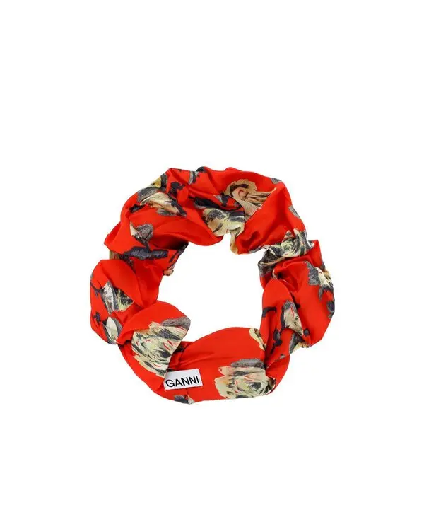 GANNI Orange Floral Printed Scrunchie