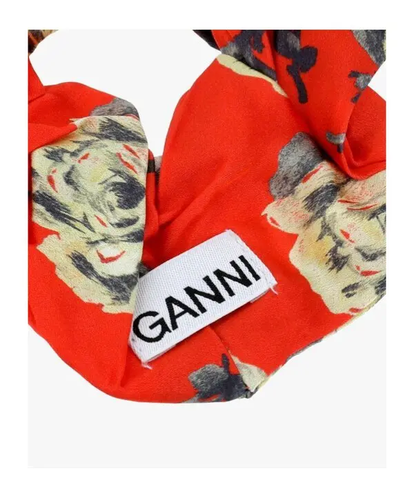 GANNI Orange Floral Printed Scrunchie