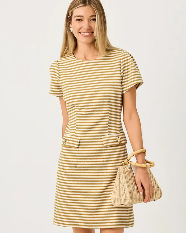 Lilly Pulitzer® Fallon Dress In Fit-and-flare, Short Sleeves - Gold