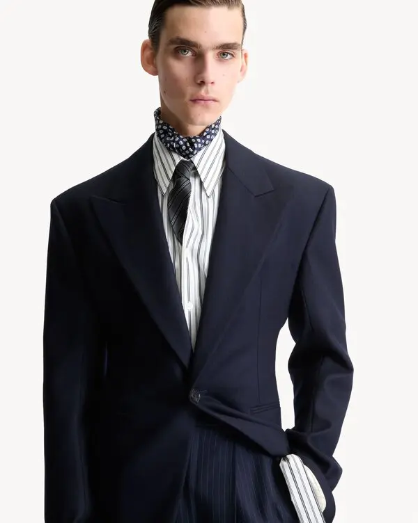 Saint Laurent Single-breasted Jacket In Brushed Wool Flannel
