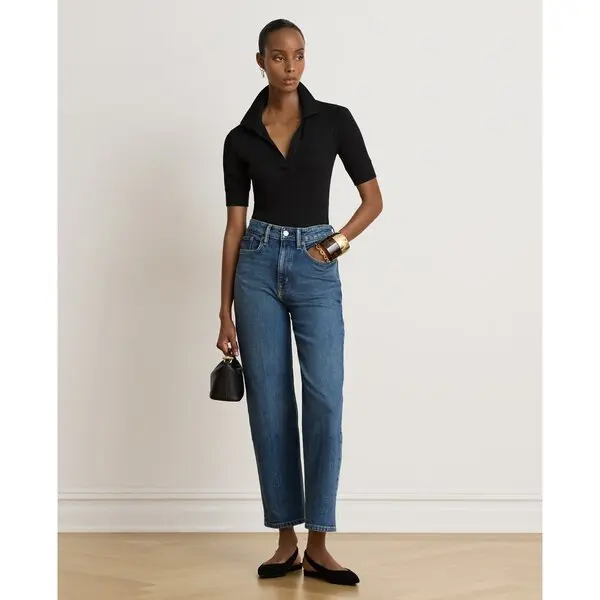 Ralph Lauren Jersey Elbow-sleeve Collared Top - Black