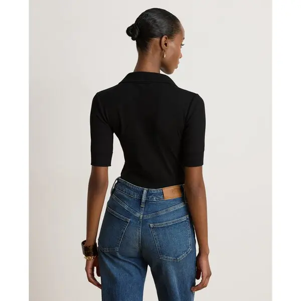 Ralph Lauren Jersey Elbow-sleeve Collared Top - Black