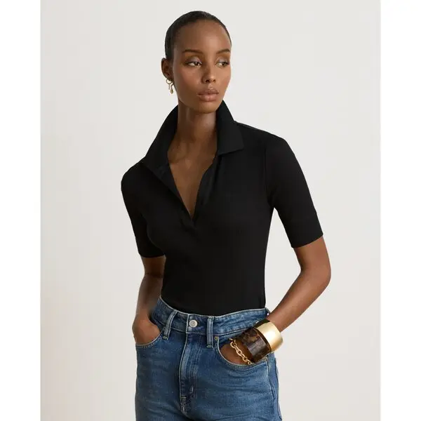 Ralph Lauren Jersey Elbow-sleeve Collared Top - Black