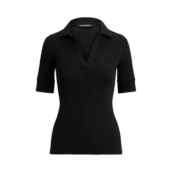 Ralph Lauren Jersey Elbow-sleeve Collared Top - Black
