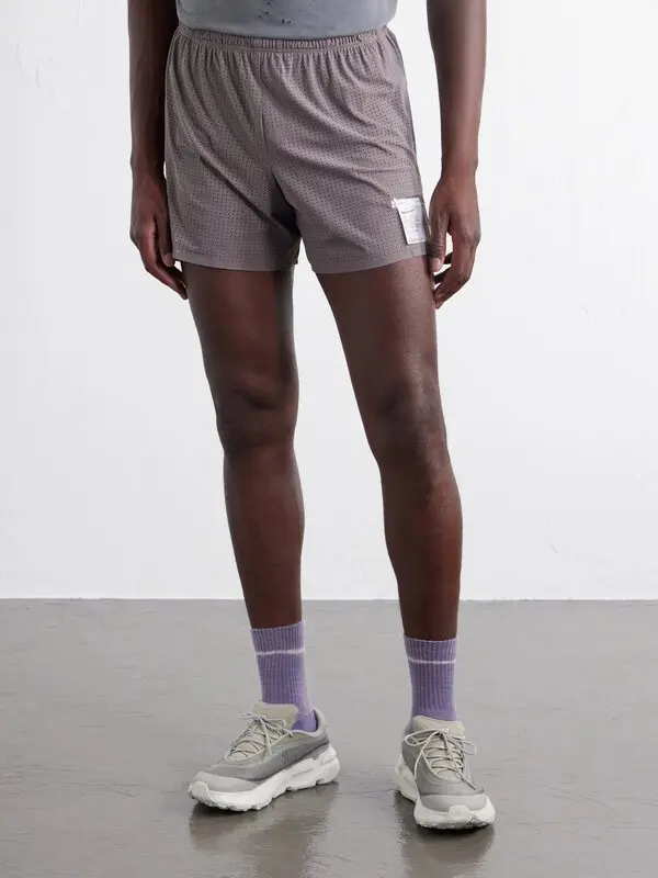 Satisfy Straight-leg Logo-appliqu&eacute;d 5" Space‑o&trade; Shorts - Brown
