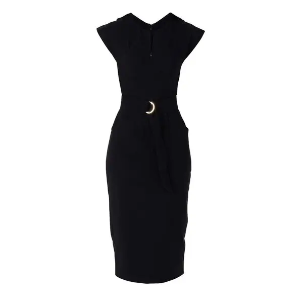 SACHA DRAKE Zip Front Stretch Fitted Midi Dress In Navy