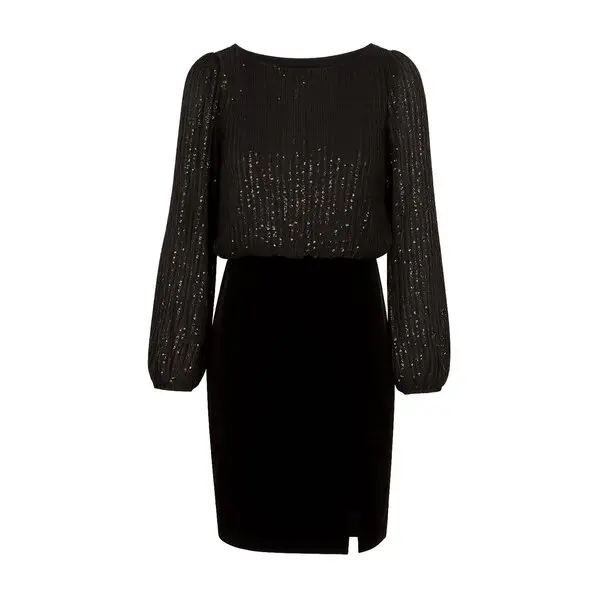 YUMI Sequin And Velvet Mini Dress - Black