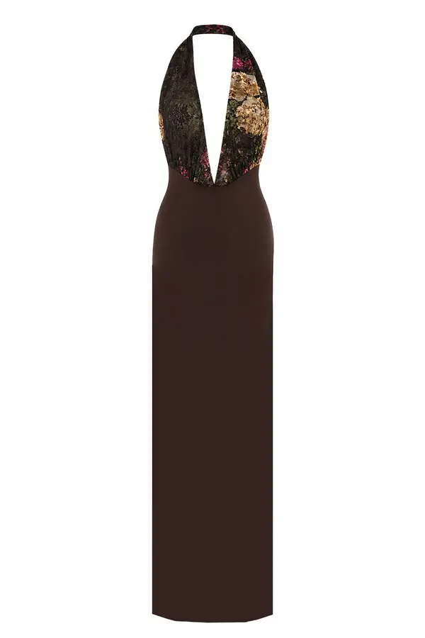 NO'DESIGN Aveline Deep V-neck Maxi Dress - Brown