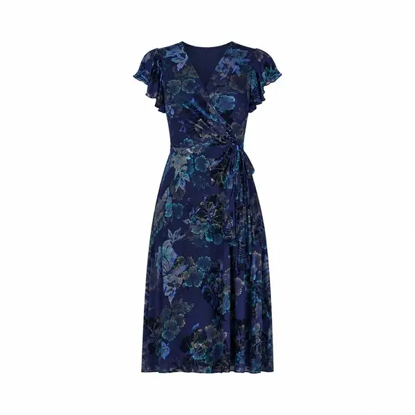 YUMI Velvet Floral Wrap Midi Dress