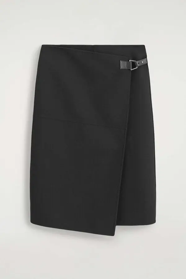 Cos Leather-belt Wool-twill Midi Skirt