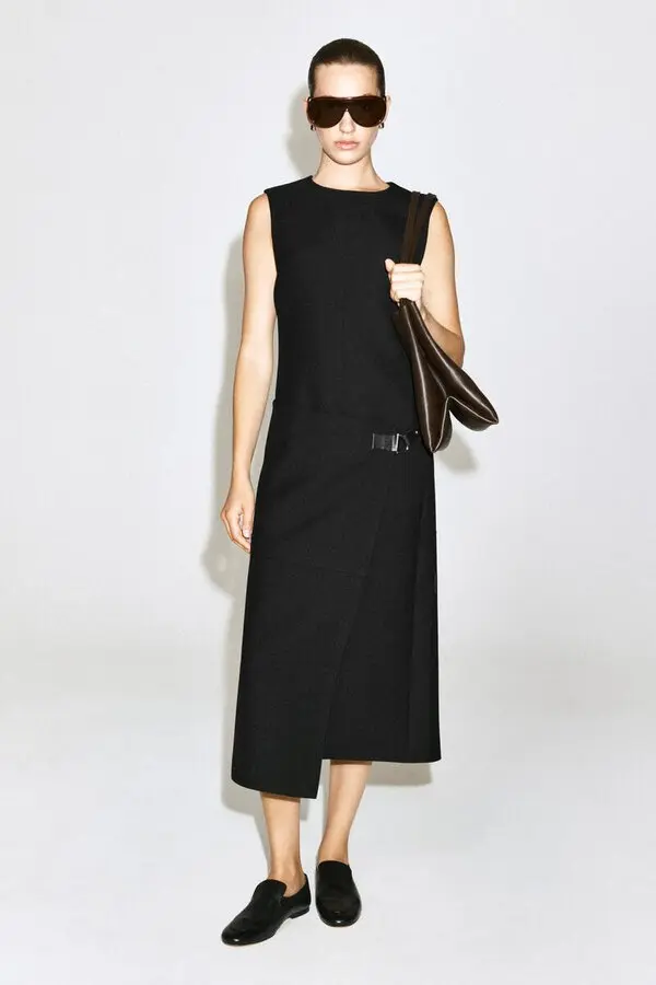 Cos Belt-detail Double-faced Wool Midi Dress