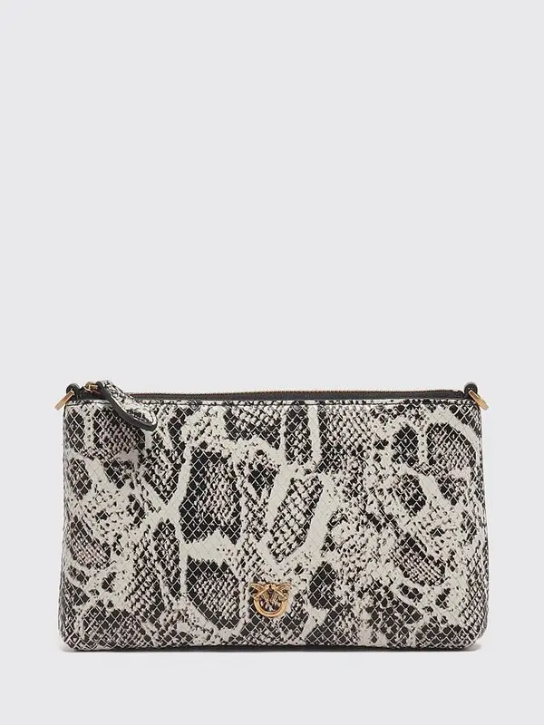 Pinko Horizontal Flat Python-print Leather Clutch With Love Birds Logo