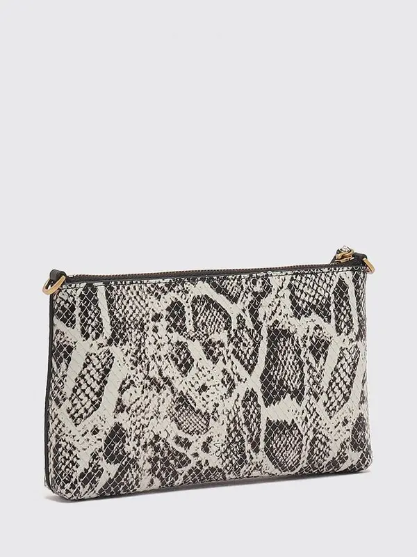 Pinko Horizontal Flat Python-print Leather Clutch With Love Birds Logo