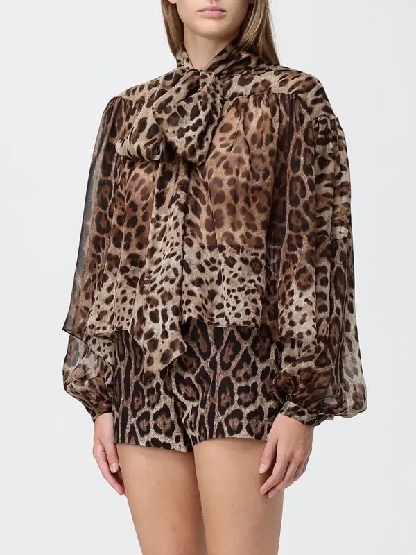 Dolce & Gabbana Animalier-print Silk Pussy-bow Shirt