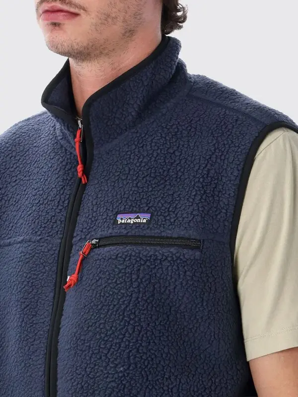Patagonia Ms Retro Fleece Gilet With High Collar And Embroidered Logo - Blue