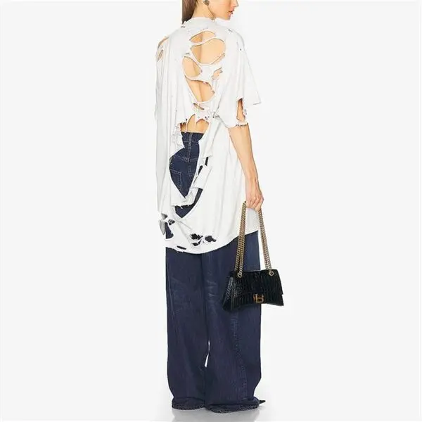 Balenciaga Logo Printed Distressed T-shirt