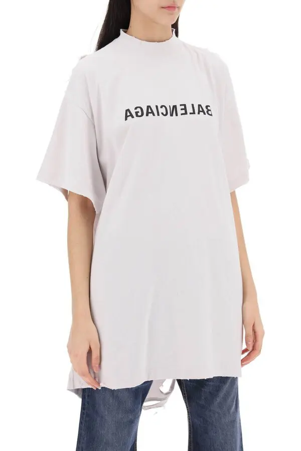 Balenciaga Logo Printed Distressed T-shirt