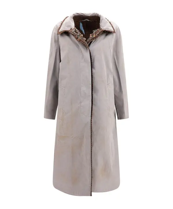 Prada Embellished Houndstooth Trim Coat