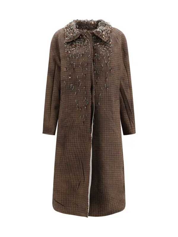 Prada Embellished Houndstooth Trim Coat