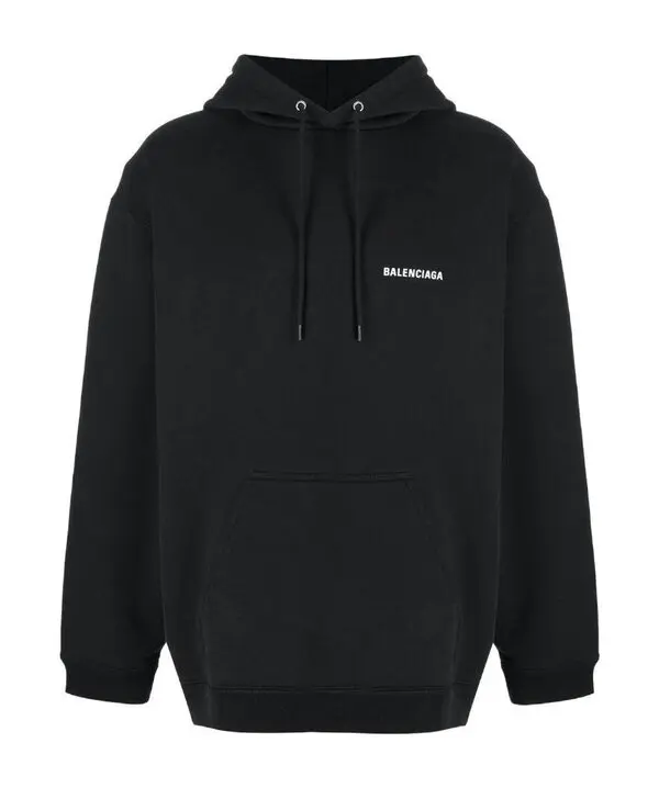 Balenciaga Felpa Con Cappuccio Logo Medium Fit In Nero
