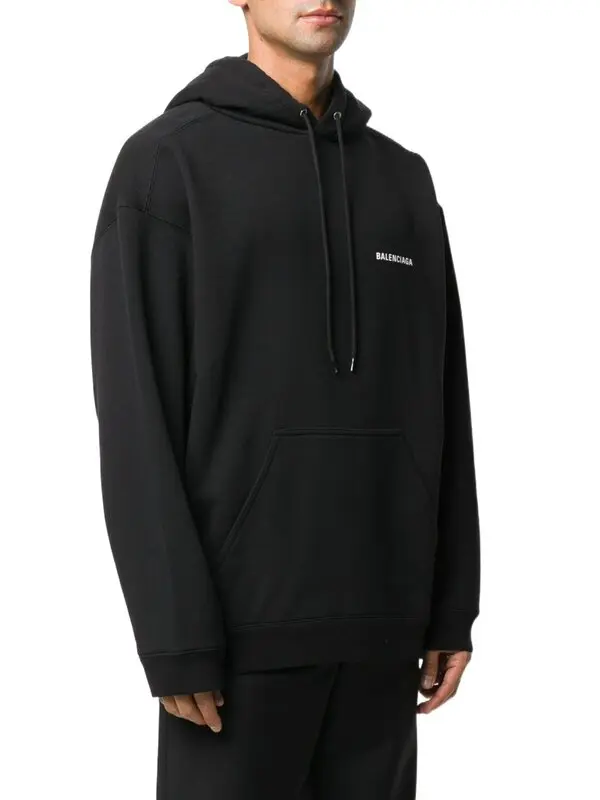 Balenciaga Felpa Con Cappuccio Logo Medium Fit In Nero