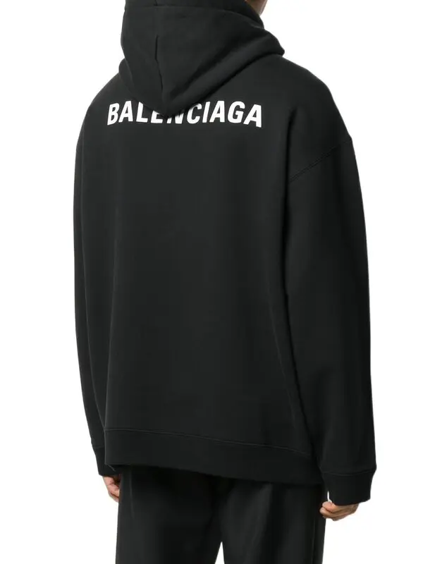 Balenciaga Felpa Con Cappuccio Logo Medium Fit In Nero