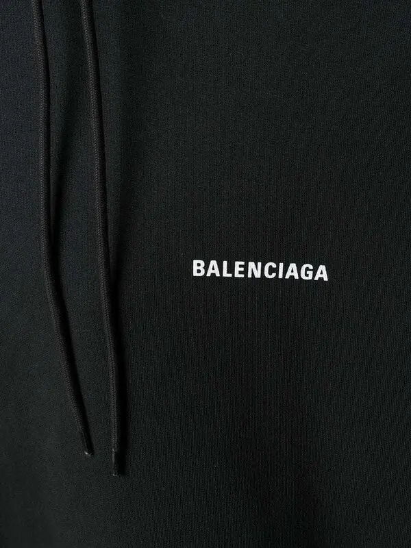 Balenciaga Felpa Con Cappuccio Logo Medium Fit In Nero