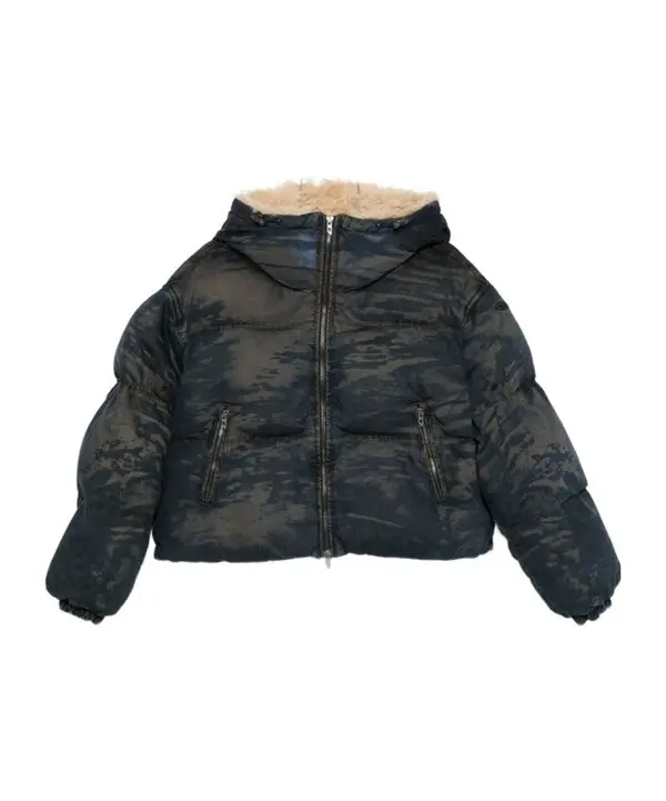 DIESEL® W-aves-fur Dirt-effect Hooded Puffer Jacket