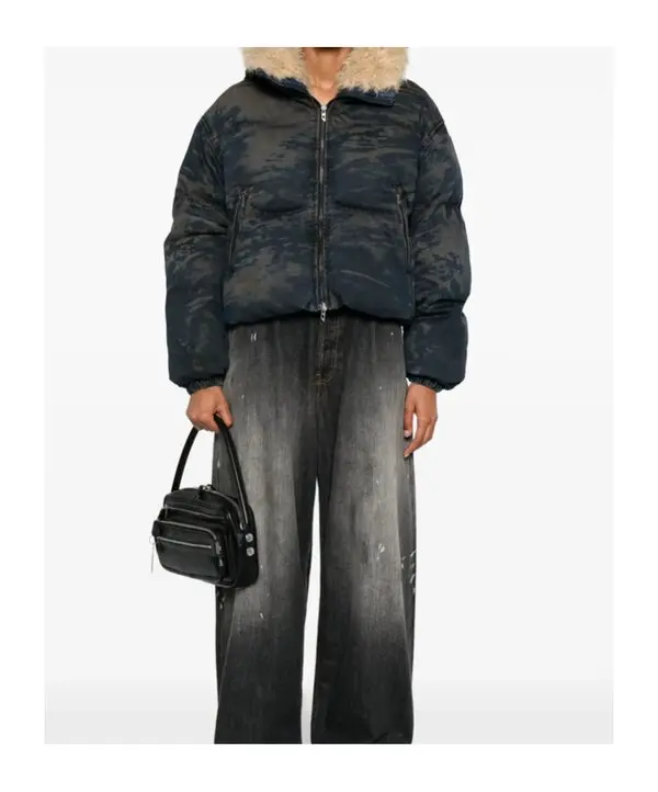 DIESEL® W-aves-fur Dirt-effect Hooded Puffer Jacket