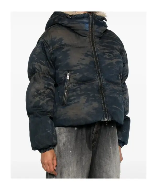 DIESEL® W-aves-fur Dirt-effect Hooded Puffer Jacket