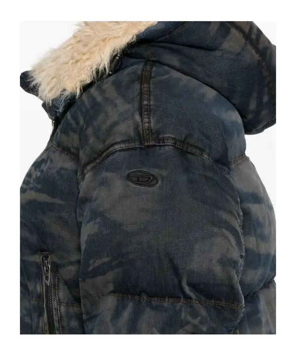 DIESEL® W-aves-fur Dirt-effect Hooded Puffer Jacket