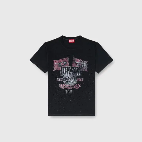 DIESEL® T-shirt With Concert Graphics And Crystals - Black
