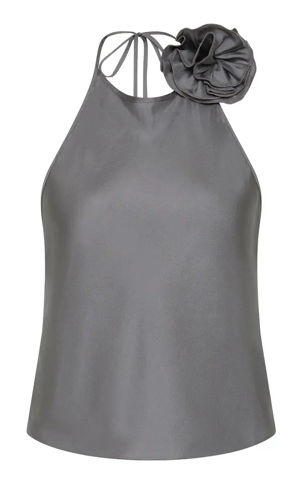 ST. AGNI Silk Halter Rosette Top - Grey