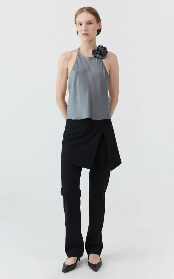 ST. AGNI Silk Halter Rosette Top - Grey