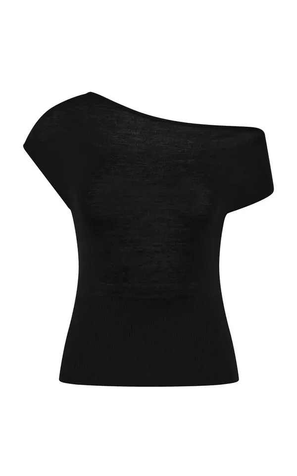ST. AGNI Superfine Merino Off-shoulder Top - Black