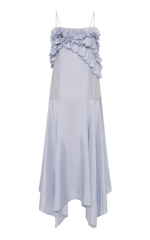 ST. AGNI Flounce Handkerchief Silk Midi Dress - Light Blue