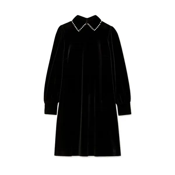 YUMI Long Sleeve Velvet Tunic With Diamante Collar