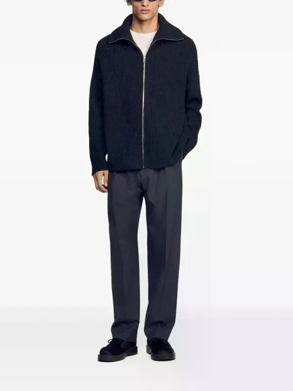 Sandro Ribbed-knit Zip-up Cardigan