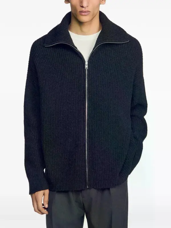 Sandro Ribbed-knit Zip-up Cardigan