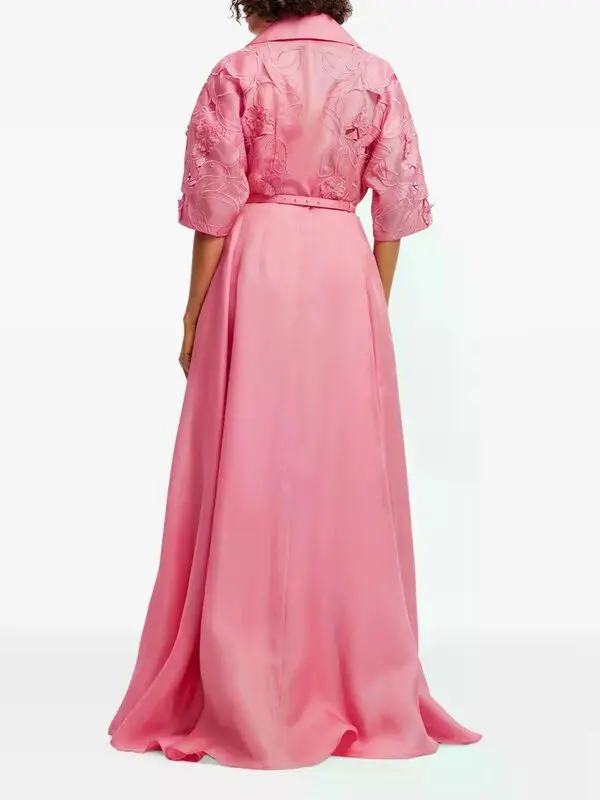 LEO LIN Junia Floral-appliqué Belted Maxi Dress