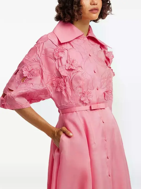LEO LIN Junia Floral-appliqué Belted Maxi Dress
