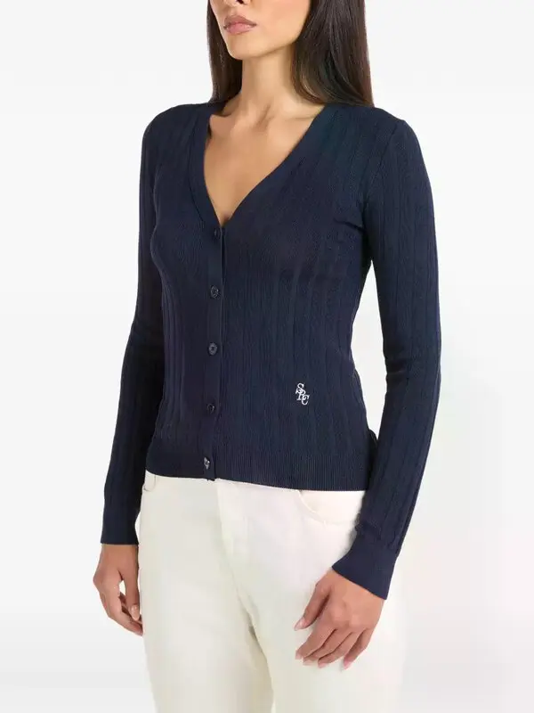 Sporty & Rich Ribbed-knit V-neck Cardigan