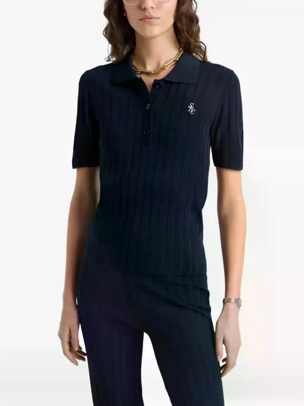 Sporty & Rich Src Ribbed-knit Logo-embroidered Polo Shirt - Blue