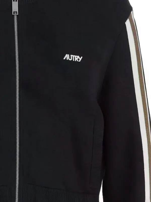 AUTRY Striped-sleeve Logo-embroidered Jacket - Black