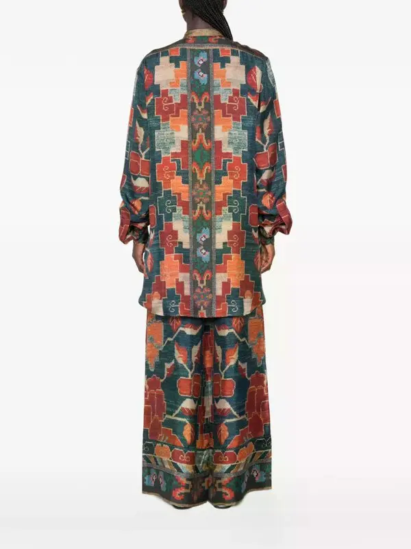 PIERRE-LOUIS MASCIA Geometric-print Band-collar Shirt